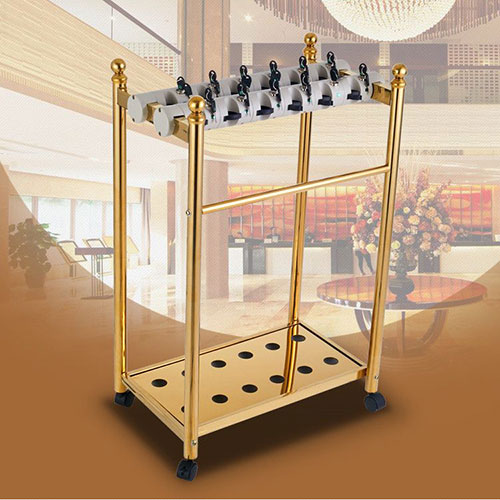 Kệ để ô Inox mạ vàng 12 đầu cắm chuyên dùng cho khách sạn