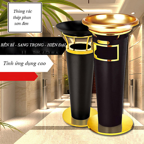 Thùng rác thép phun sơn đen - Bán thùng rác sảnh khách sạn giá trẻ