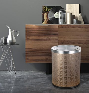 Thùng rác inox bọc da cho văn phòng - Poliva.vn